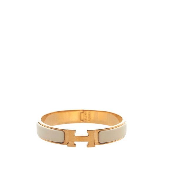 Hermes | Jewelry | Hermes Click H Bangle Gold Claim White Plated Enamel ...